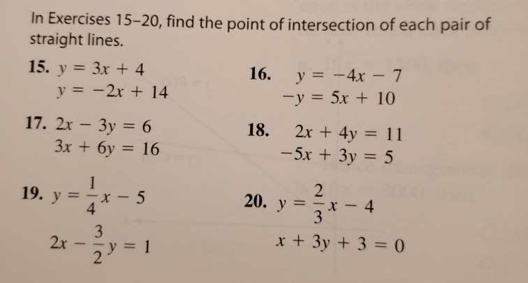 Solved In Exercises 15-20, find the point of intersection of | Chegg.com