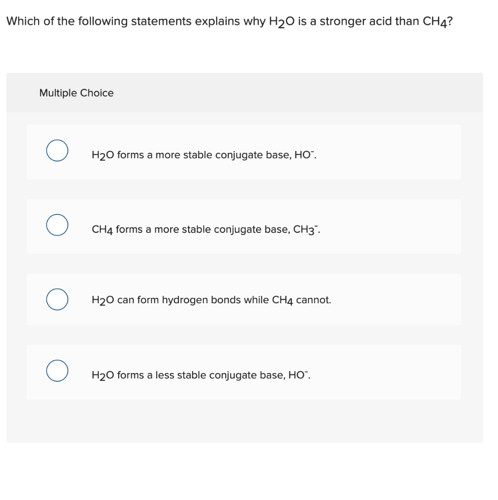 Solved Which of the following statements explains why H20 is | Chegg.com