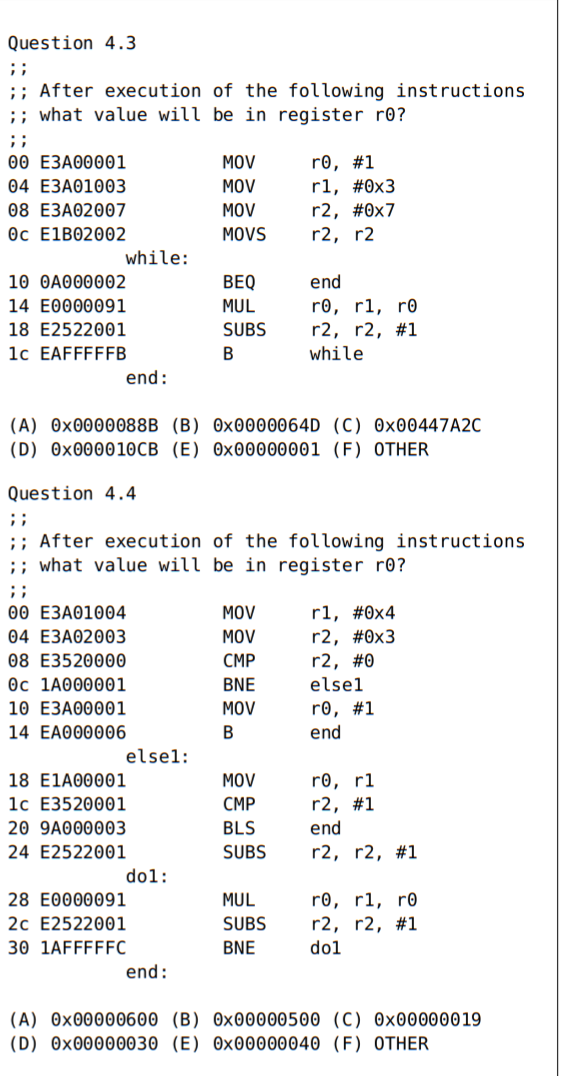 Solved Question 4.3 ;; After execution of the following | Chegg.com