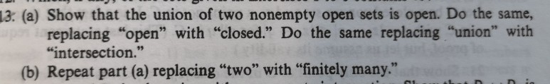 Solved 3 (a) Show that the union of two nonempty open sets | Chegg.com