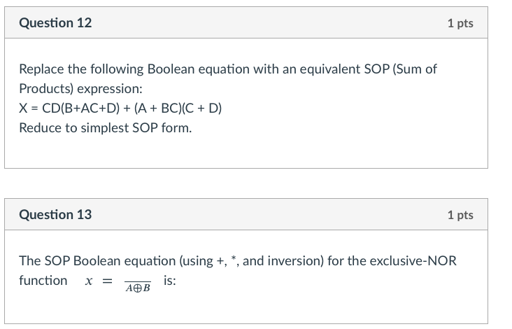 Solved Question 12 1 pts Replace the following Boolean | Chegg.com