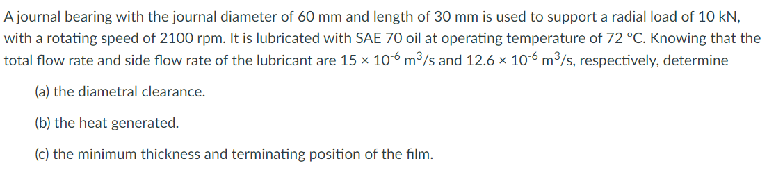 Solved A journal bearing with the journal diameter of 60 mm | Chegg.com