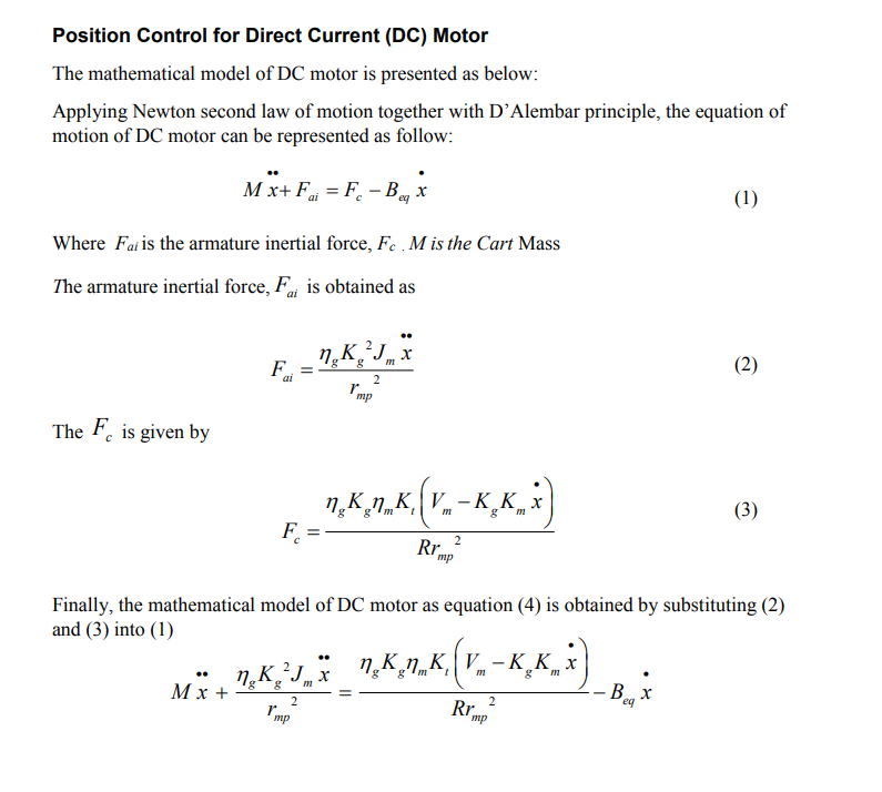 Solved Position Control for Direct Current (DC) Motor The | Chegg.com