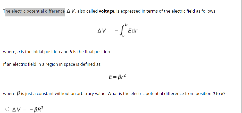 Solved The electric potential difference increment V, | Chegg.com