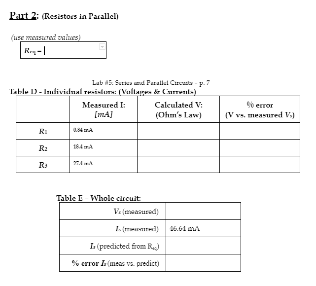 Solved Parallel Series Calculate: Req Calculated V: (Ohm’s | Chegg.com