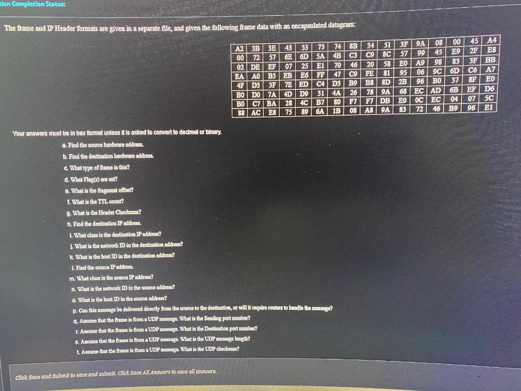Solved Your answers must be in hex format unless it is asked | Chegg.com