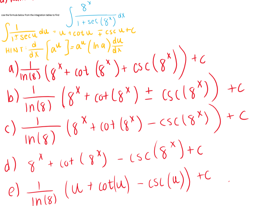 Solved UN Use the formula below from the integration tables | Chegg.com