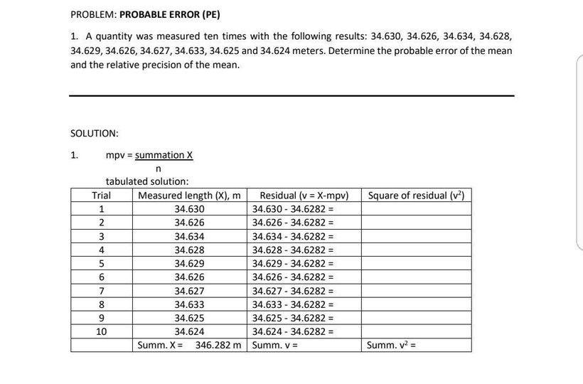 Solved PROBLEM: PROBABLE ERROR (PE) 1. A quantity was | Chegg.com