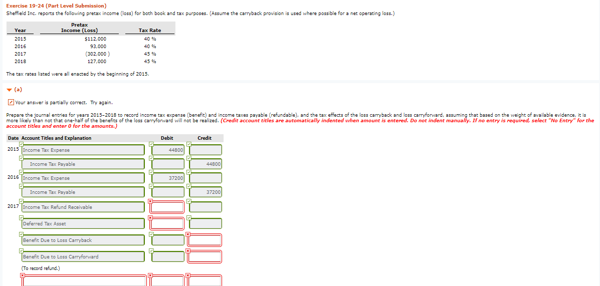 Solved Exercise 19-24 (Part Level Submission) Sheffield Inc. | Chegg.com