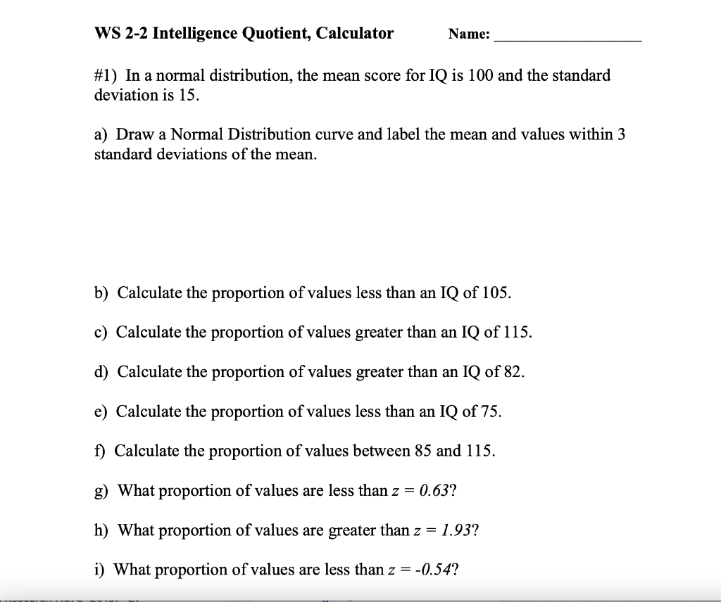 Solved WS 2-2 Intelligence Quotient, Calculator Name: \#1) | Chegg.com