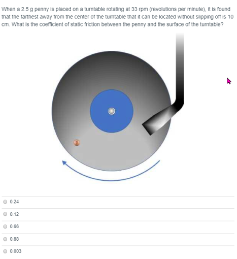 Solved When a 25 g penny is placed on a turntable rotating | Chegg.com