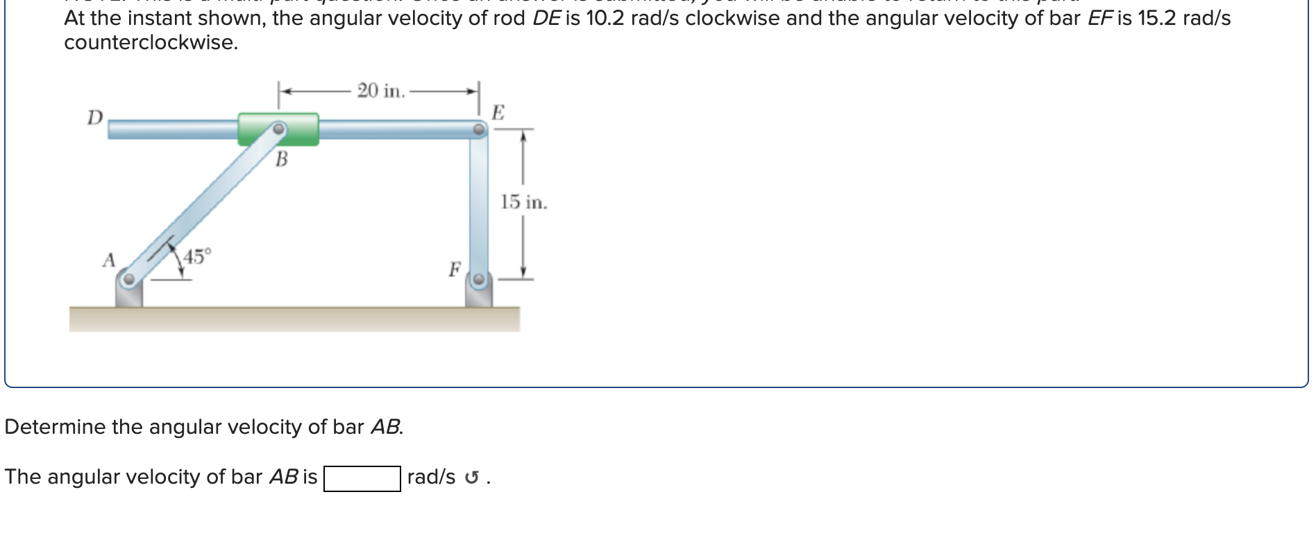Solved At the instant shown, the angular velocity of rod DE | Chegg.com