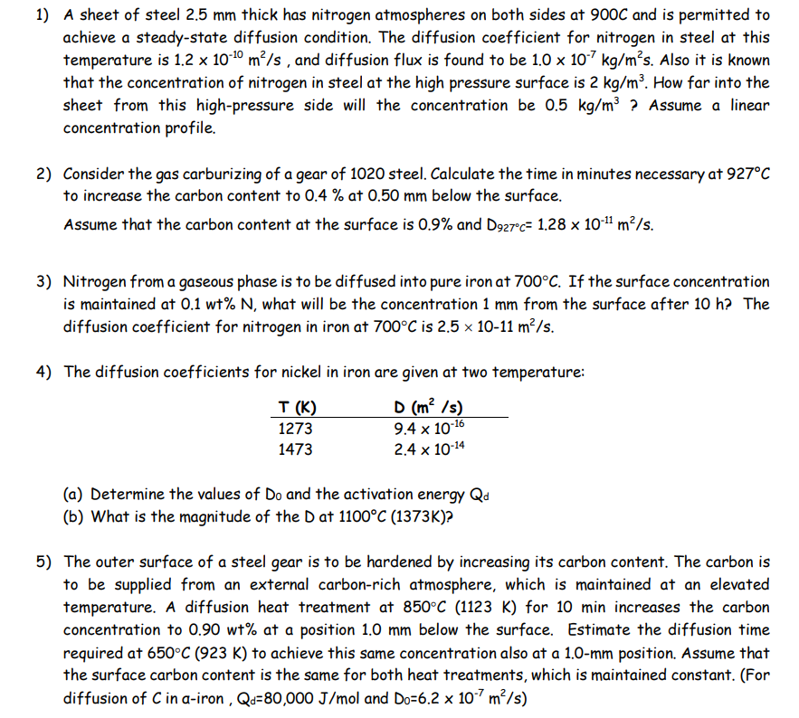 Solved 1) A sheet of steel 2.5 mm thick has nitrogen | Chegg.com