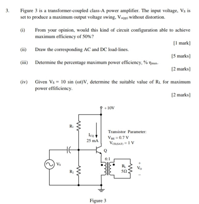 3. Figure 3 is a transformer-coupled class-A power | Chegg.com