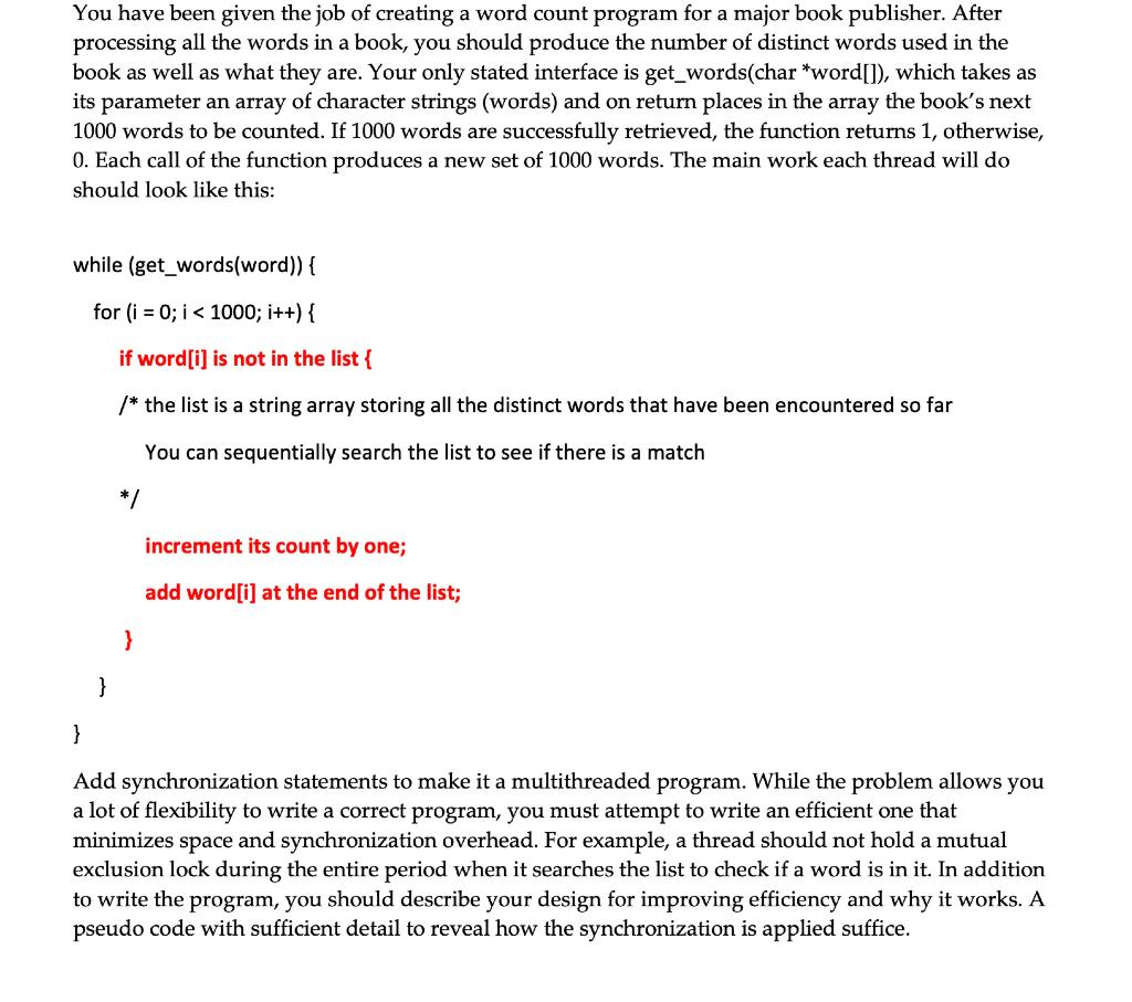 Solved You have been given the job of creating a word count | Chegg.com