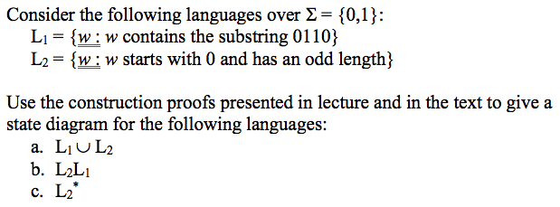 Solved ing languages o L,-{w: w contains the substring 01 | Chegg.com