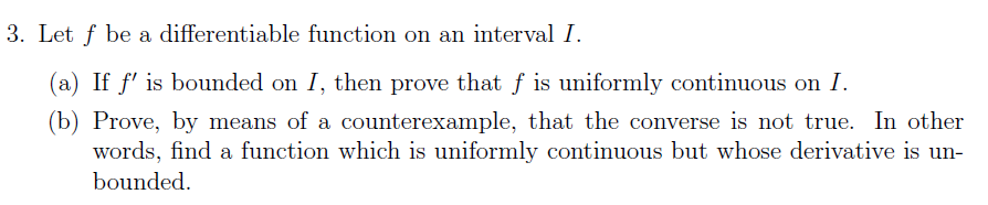 Solved 3. Let f be a differentiable function on an interval | Chegg.com