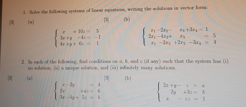 Solved 3 1. Solve the following systems of linear equations, | Chegg.com