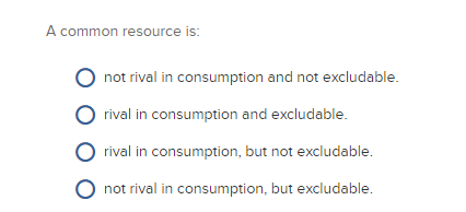 Solved A common resource is: not rival in consumption and | Chegg.com