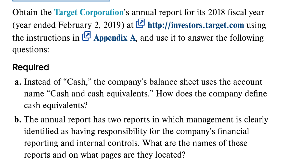 Obtain the Target Corporation's annual report for its | Chegg.com