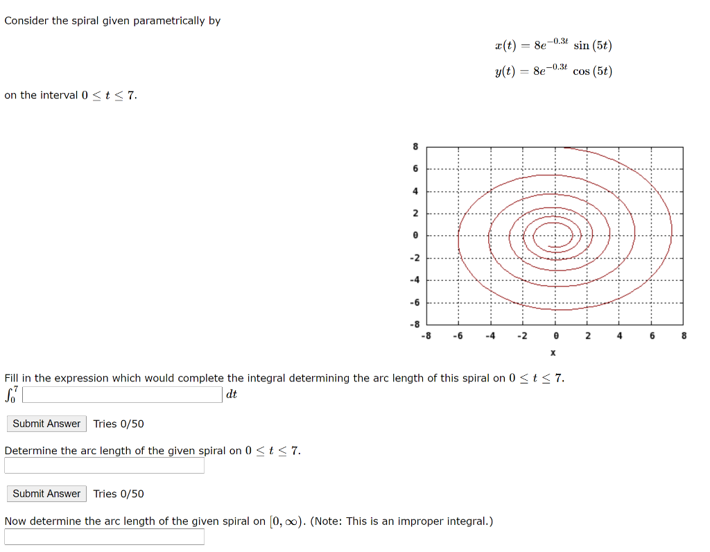 Solved Consider the spiral given parametrically by sin (5) | Chegg.com