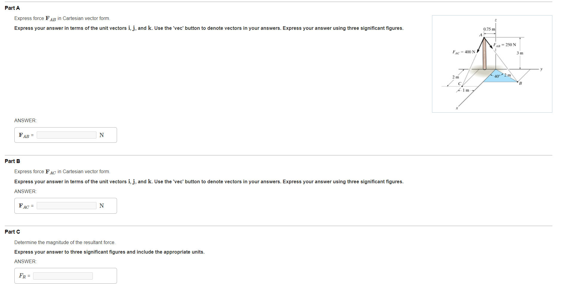 Solved Part A Express force F AB in Cartesian vector form. | Chegg.com