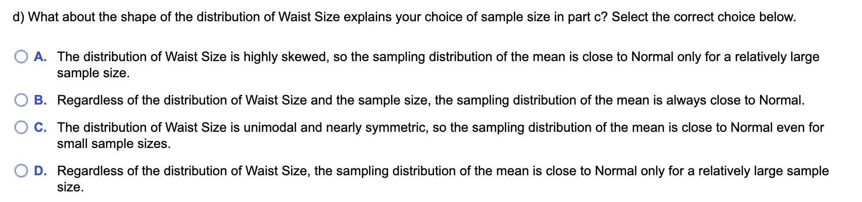 Solved Researchers measured the waist sizes of 234 men in a | Chegg.com