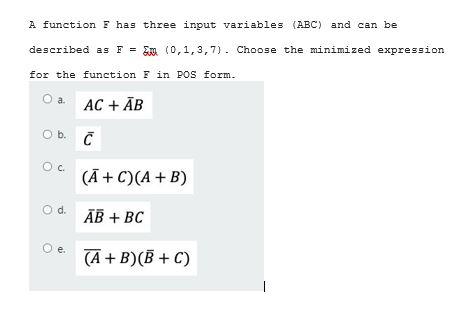 Solved A function has three input variables (ABC) and can be | Chegg.com