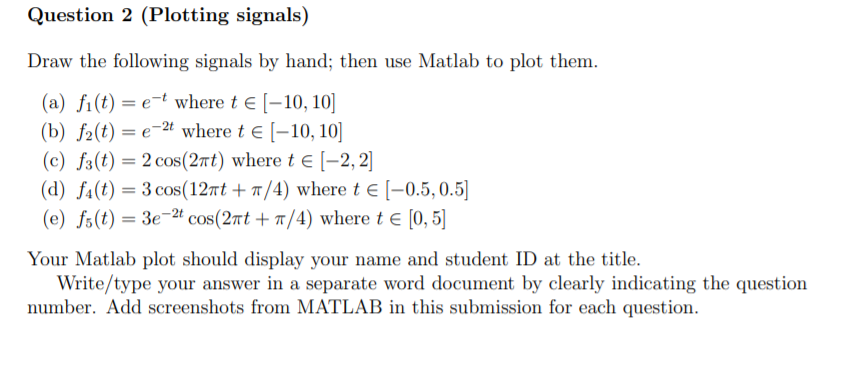 Solved Question 2 (Plotting signals) Draw the following | Chegg.com
