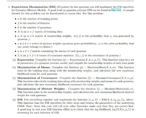 Solved 5. Expectation Maximization (EM) (25 points) In this | Chegg.com