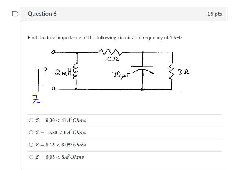 Solved Find the total impedance of the following circuit at | Chegg.com