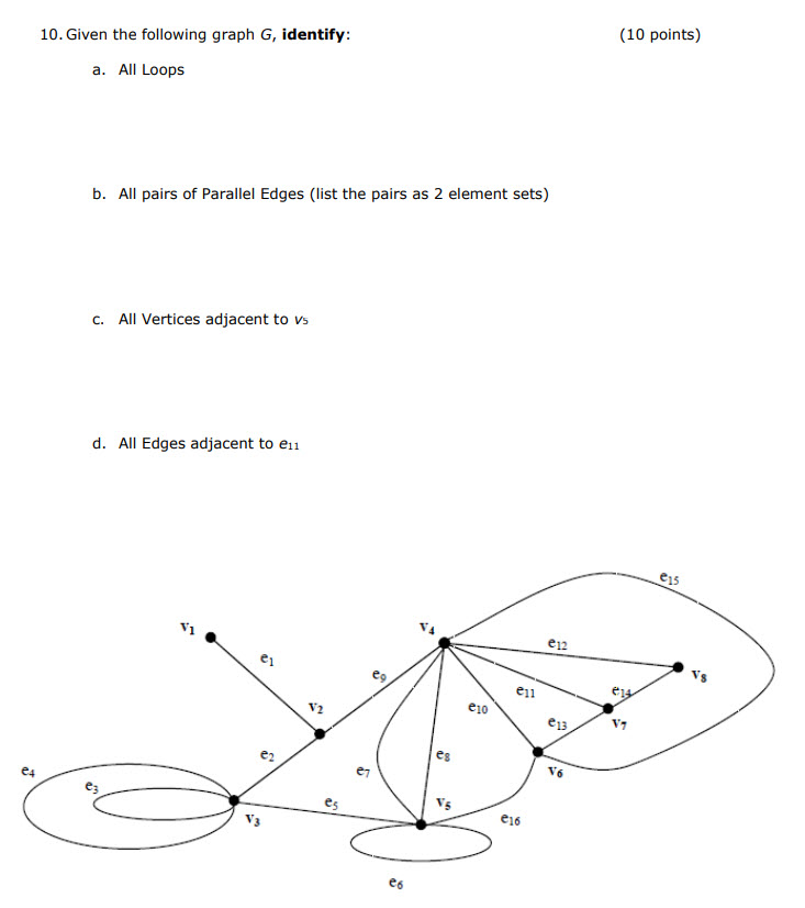 Solved 10. Given the following graph G, identify: (10 | Chegg.com