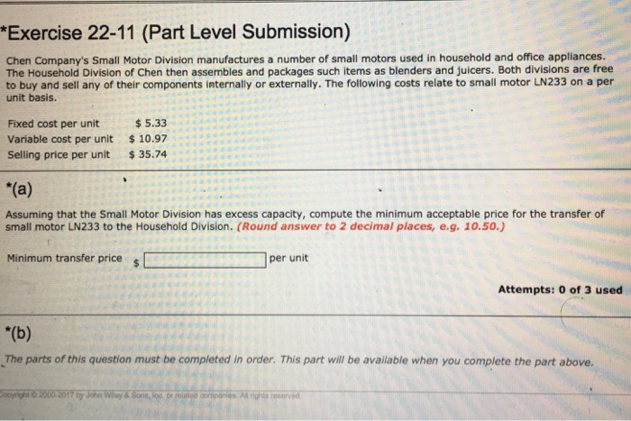 Solved "Exercise 22-11 (Part Level Submission) Chen | Chegg.com