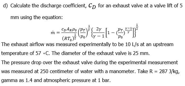 Solved Calculate the discharge coefficient, cD for an | Chegg.com