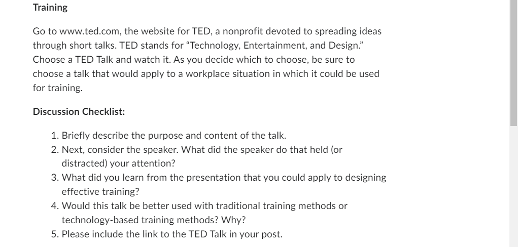 Solved Training Go to www.ted.com, the website for TED, a | Chegg.com