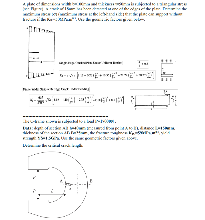 Solved A plate of dimensions width b=100 mm and thickness | Chegg.com