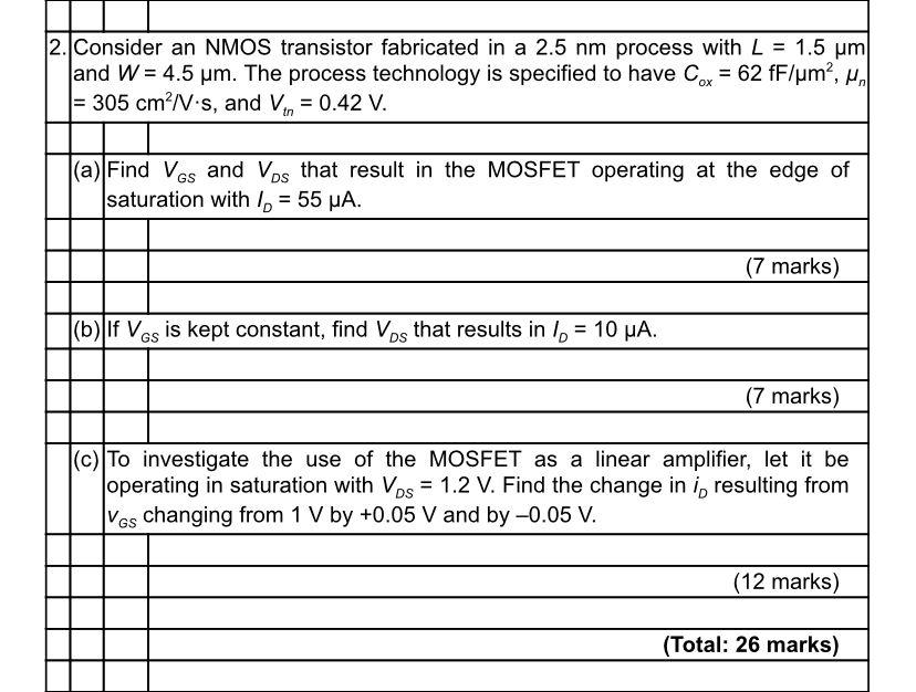 Solved 2. Consider an NMOS transistor fabricated in a 2.5 nm | Chegg.com