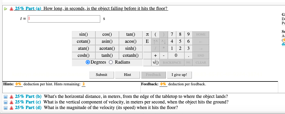 Solved (13\%) Problem 8: An object rolls off a tabletop with | Chegg.com