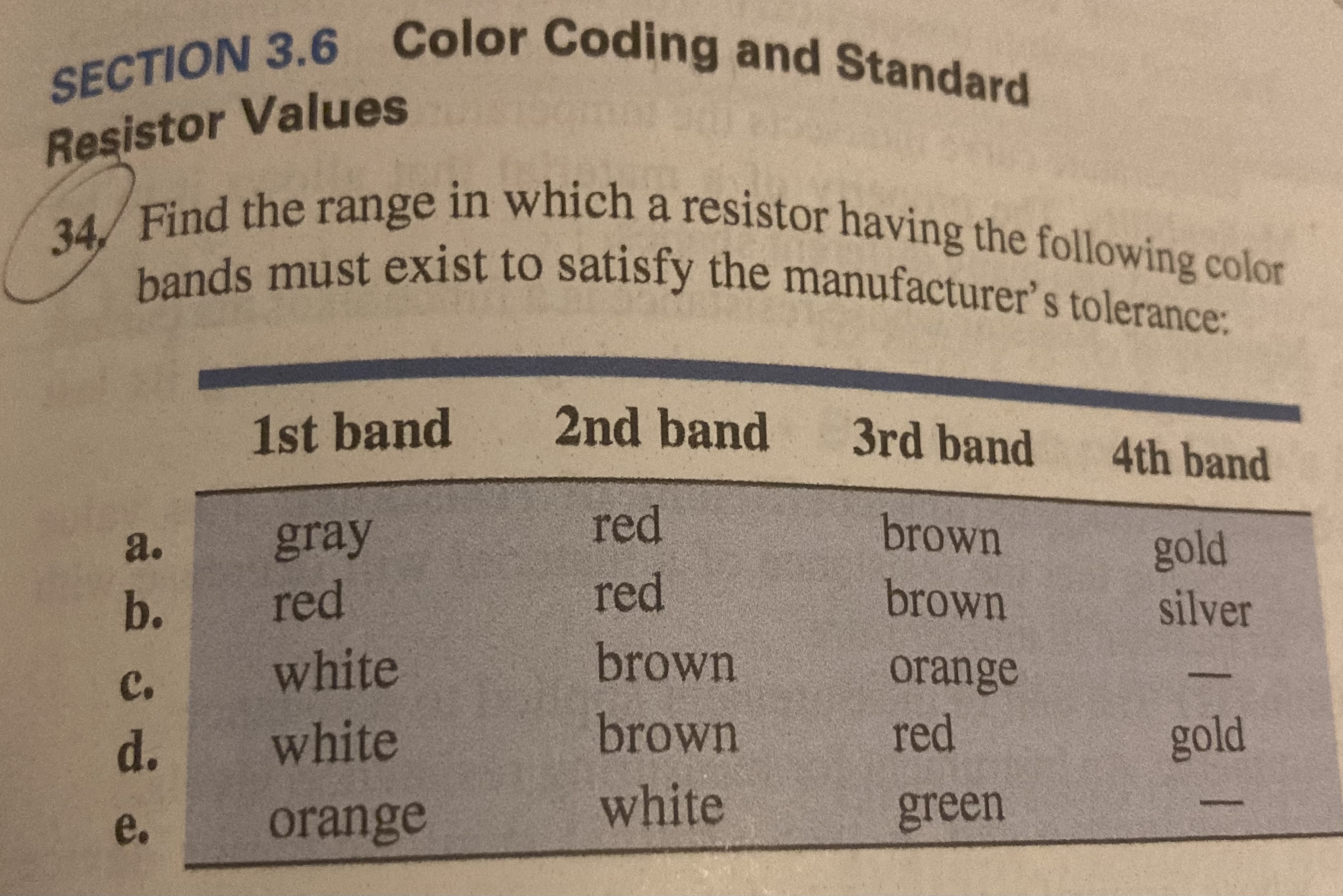 Solved SECTION 3.6 Color Coding and Standard Resistor Values | Chegg.com