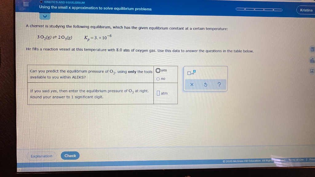Solved = O KINETICS AND EQUILIBRIUM Using the small x | Chegg.com