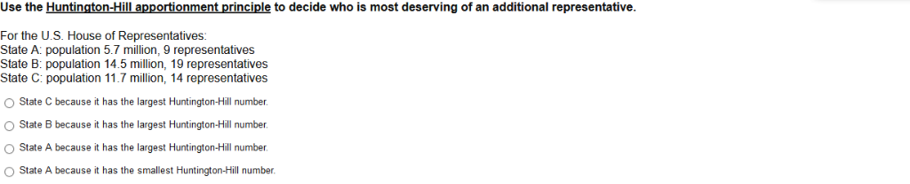 Solved Use the Huntington-Hill apportionment principle to | Chegg.com