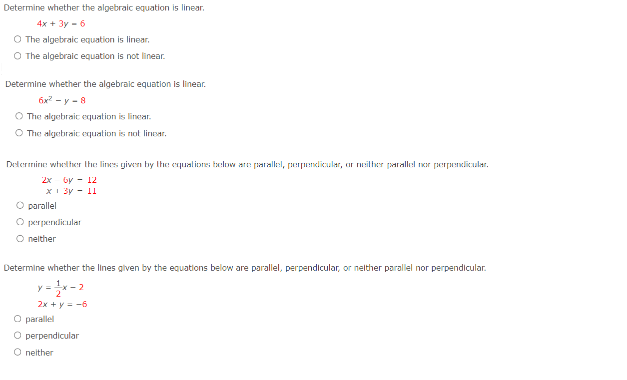 Solved Determine whether the algebraic equation is linear. | Chegg.com