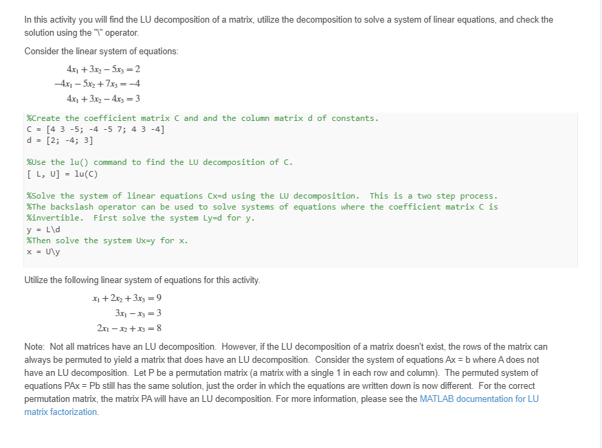 Solved In ﻿this activity you will find the LU ﻿decomposition | Chegg.com