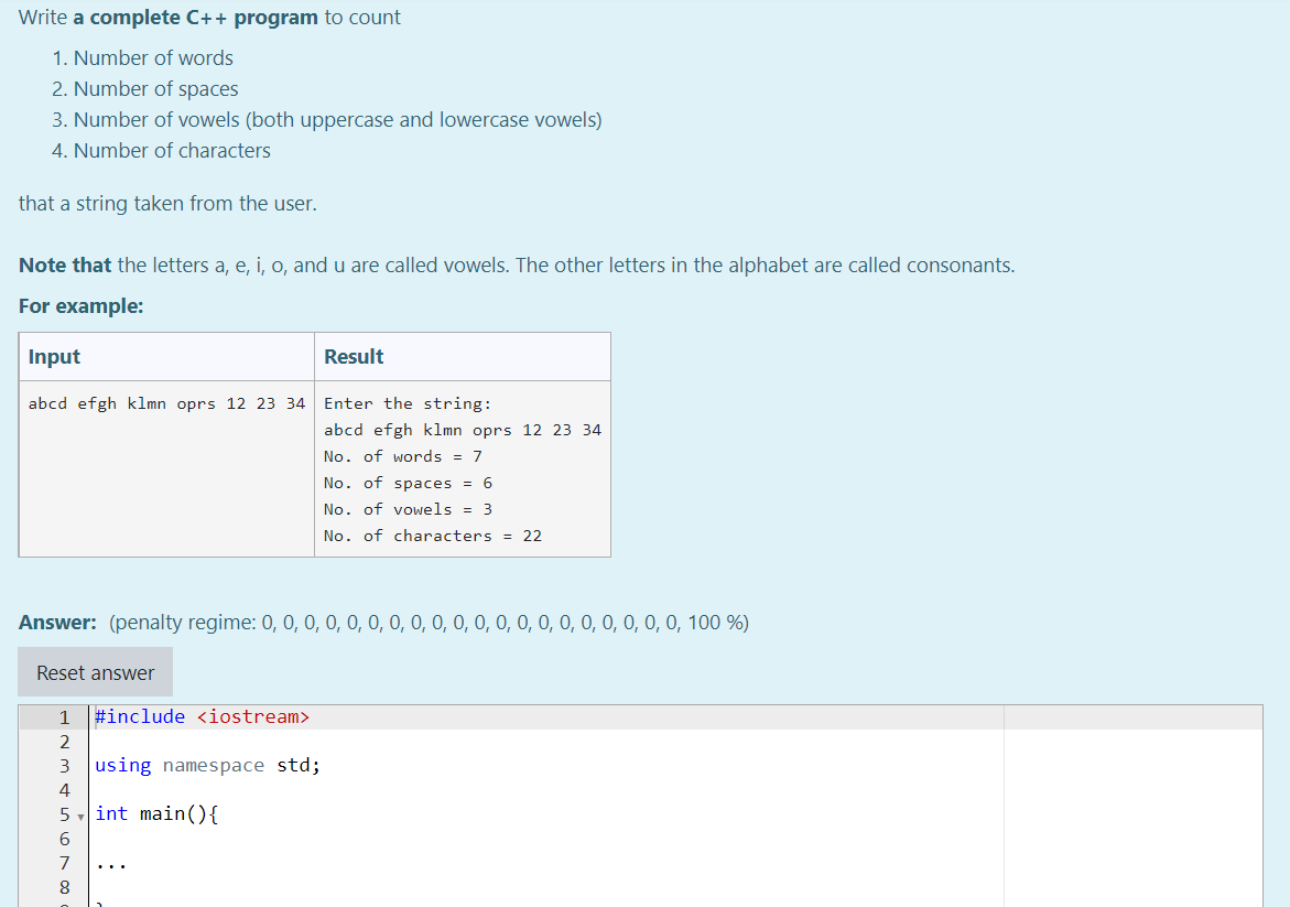 Solved Write a complete C++ program to count 1. Number of | Chegg.com