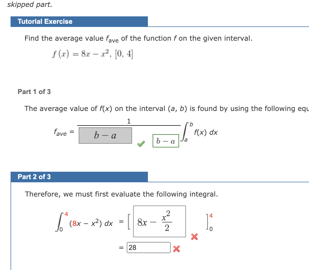 Solved skipped part. Tutorial Exercise Find the average | Chegg.com