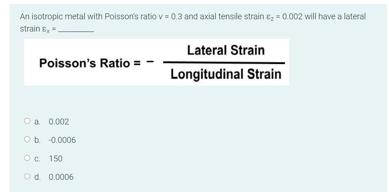 Solved An isotropic metal with Poisson's ratio v = 0.3 and | Chegg.com