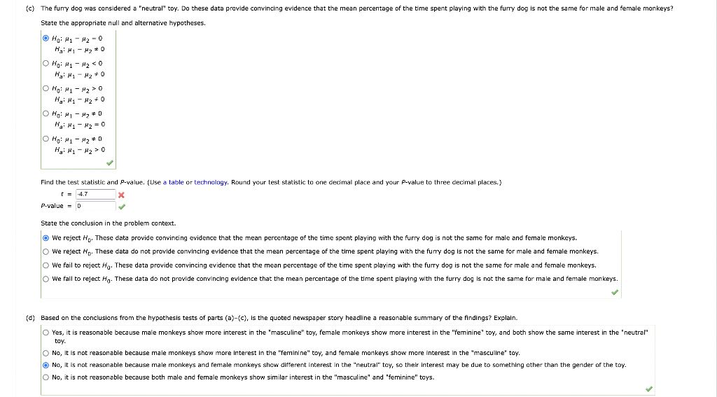 Solved than for female monkeys? State the appropriate null | Chegg.com