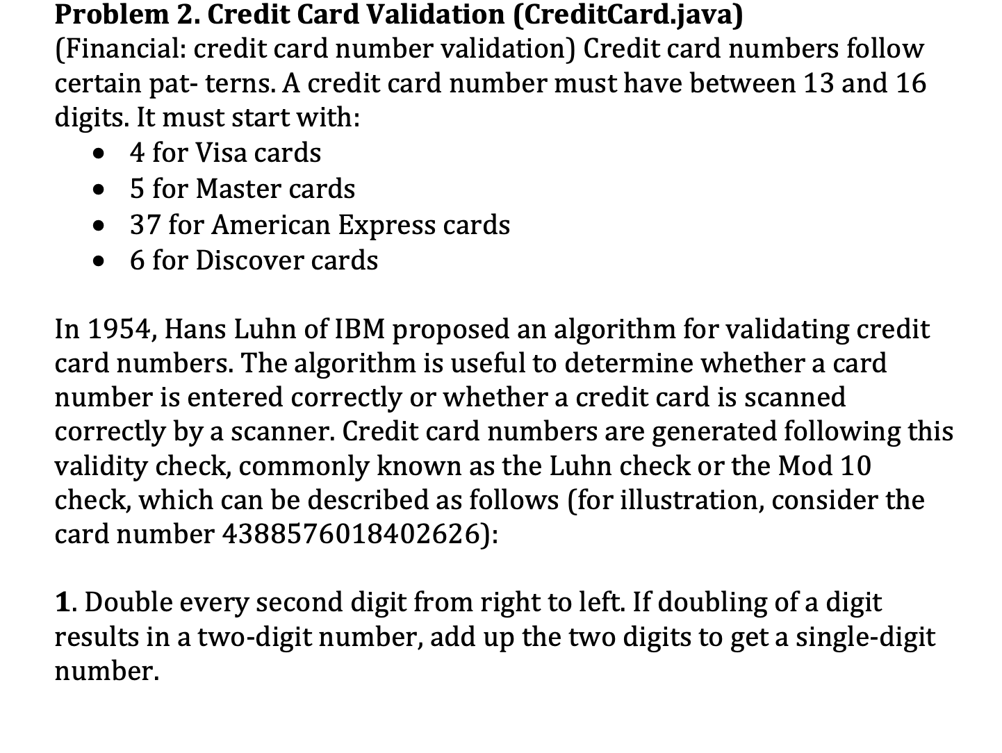 Solved Problem 2 Credit Card Validation Creditcardjava 