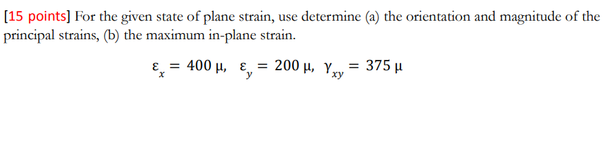 Solved [15 points] For the given state of plane strain, use | Chegg.com