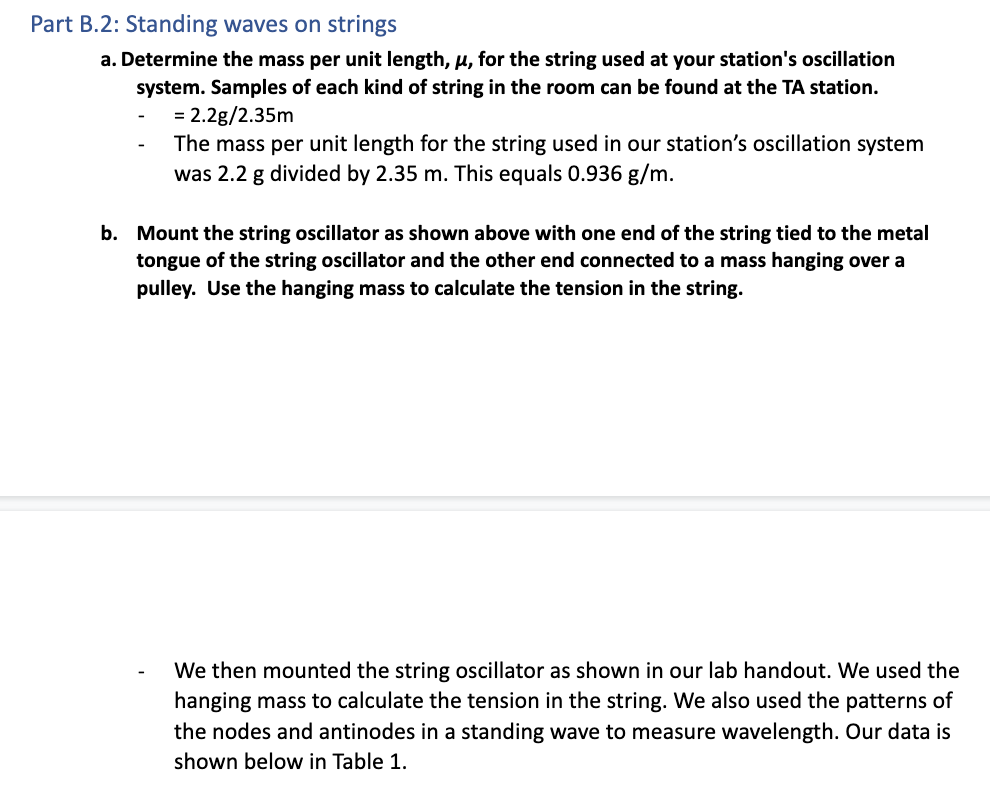 B.2: Standing waves on strings a. Determine the mass | Chegg.com